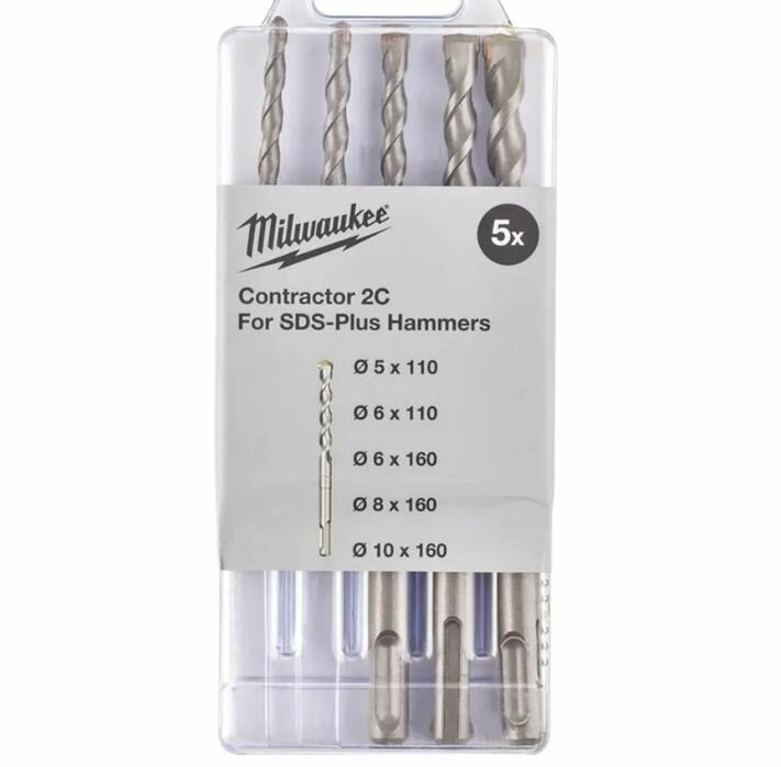 Набор буров Milwaukee Contractor sds-plus 5шт 5/6*110мм, 6/8/10*160мм 4932471242