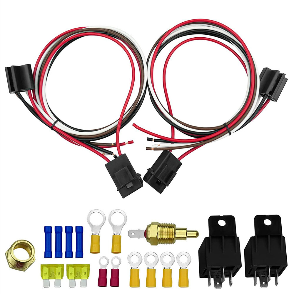Комплект Реле Двойного Электрического Вентилятора 12V с Переключателем Термостатического Датчика 185 Вкл. 175 Выкл. 40A