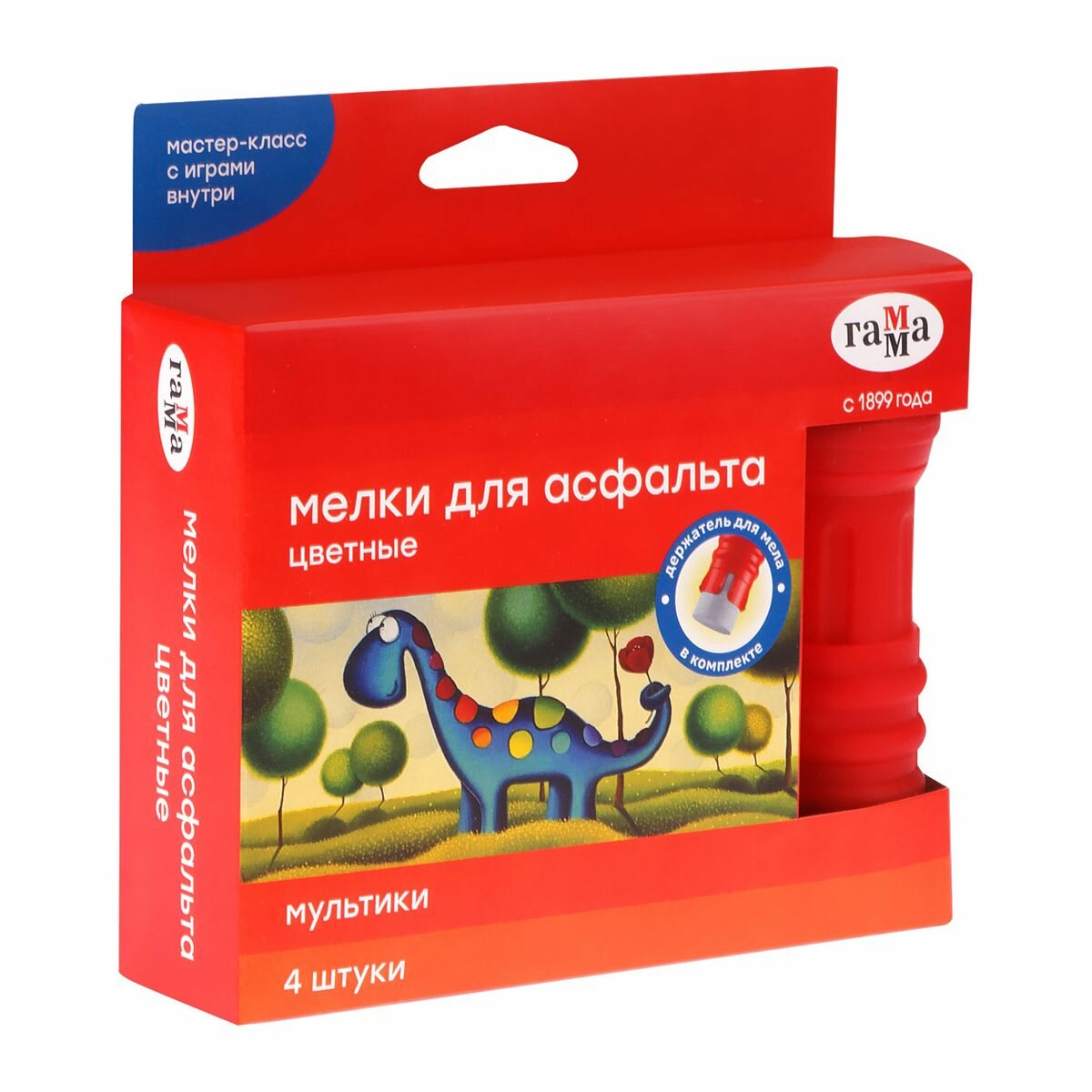 Мел цветной асфальтный Гамма "Мультики", средняя твердость, круглые с держателем, 4шт, картон. уп. (221120224)