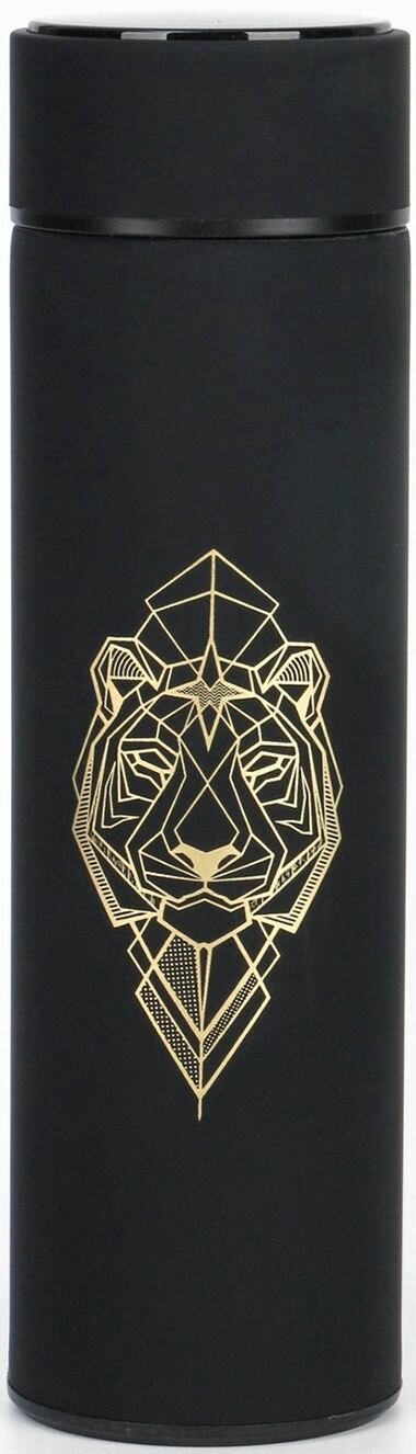 Термос "Тигр" с ситечком, объем 500 мл, с датчиком температуры на крышке, сохраняет тепло 10 ч, нержавеющая сталь и пластик, цвет черный