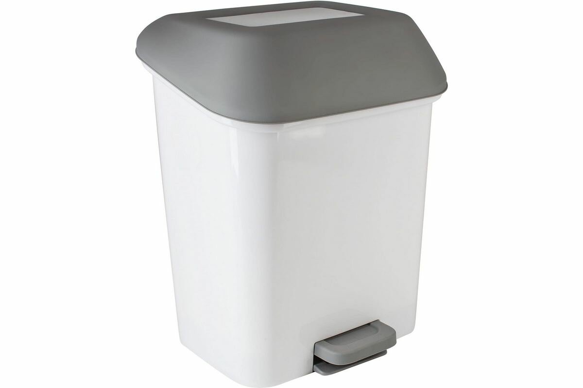 Контейнер для мусора с педалью "Квадра" 15 л белый для ванной и кухни