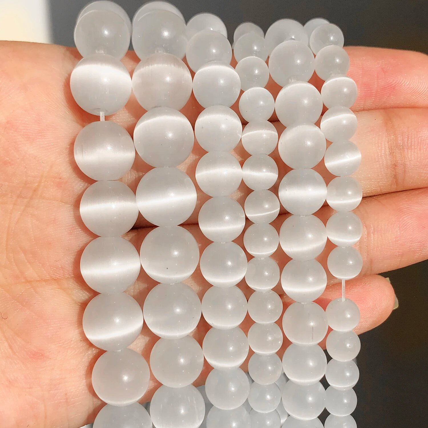 Бусины из натурального камня тигровый глаз аметист 4/6/8/10 мм Белый, 6mm 61pcs beads, cat eye