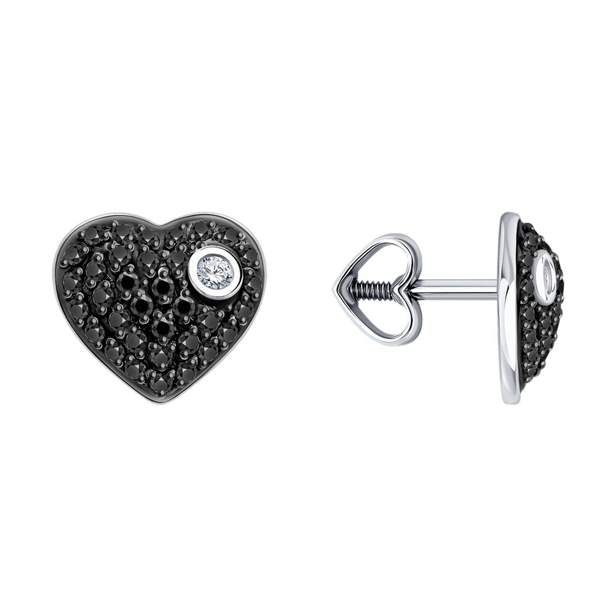 Серьги пусеты, белое золото, 585 проба, бриллиант