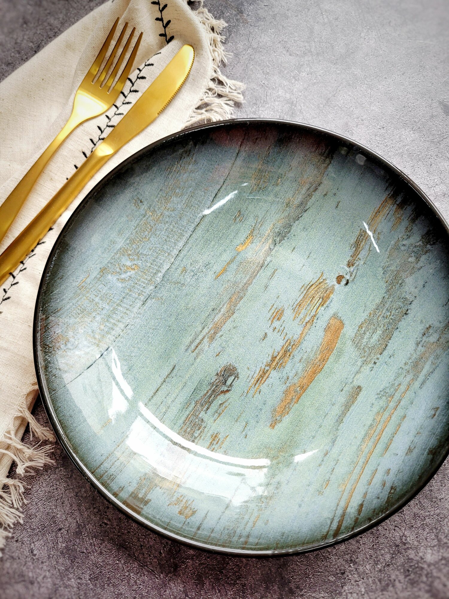 Тарелка глубокая, салатник "Madera Mint" Bonna 1 шт, 1300 мл, 25см. Ударопрочный, профессиональный фарфор, для салата, горячих блюд, закусок. Турция