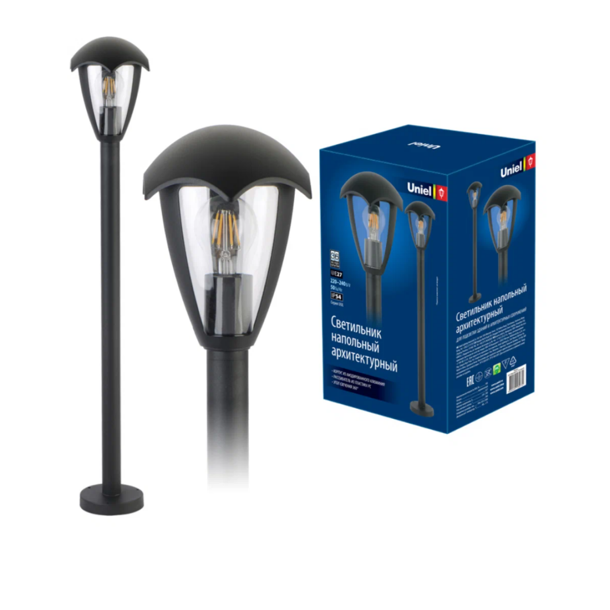Светильник уличный столбик UUL-T80A 60W/E27 IP54 BLACK Uniel UL-00006817