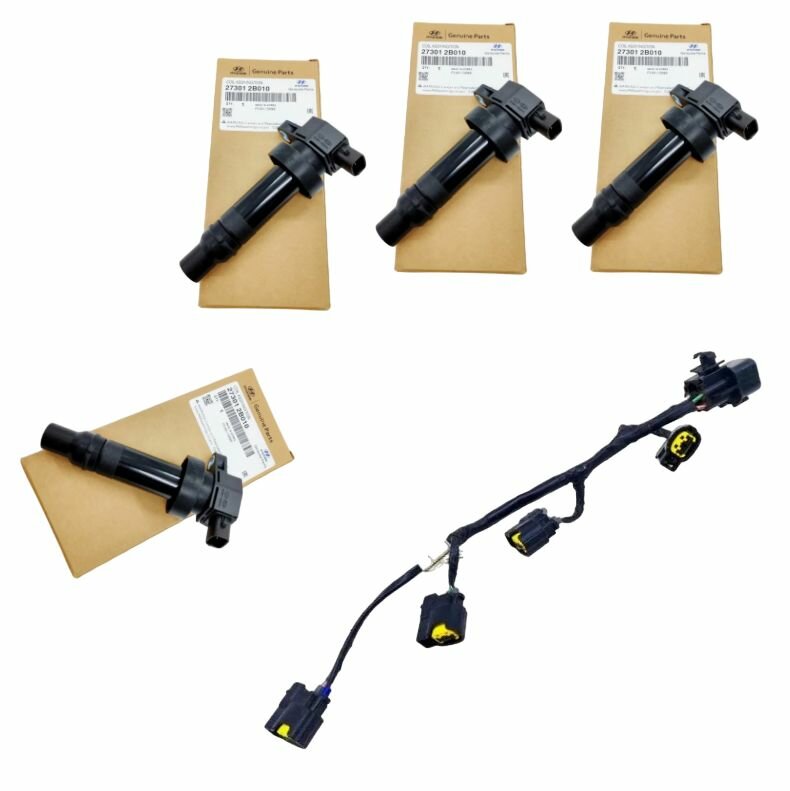 Комплект катушек + жгут проводов Hyundai Solaris I / Kia Rio 2011- 1,4 / 1,6 (Оригинал Hyundai-Kia)