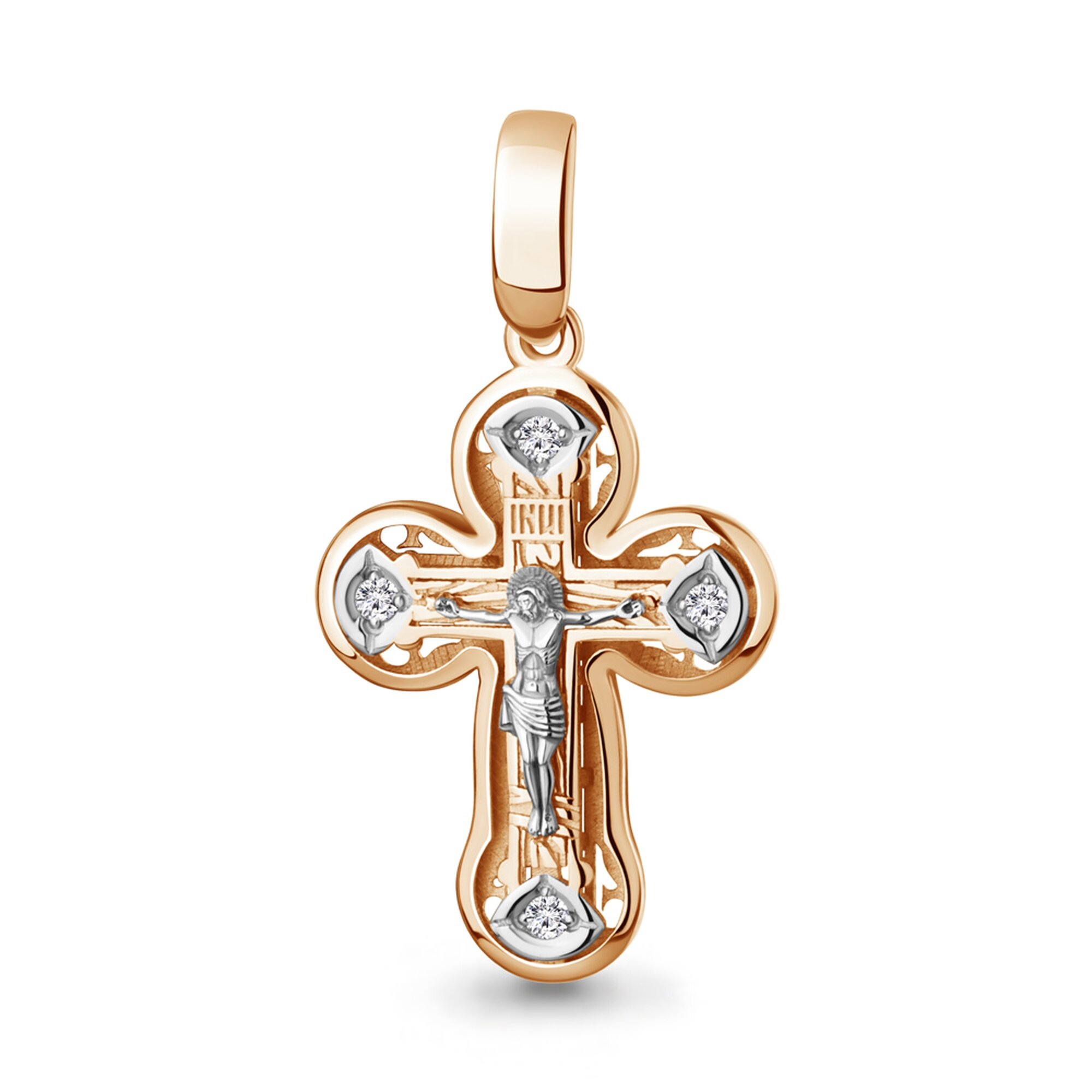 Крестик, красное золото, 585 проба, бриллиант