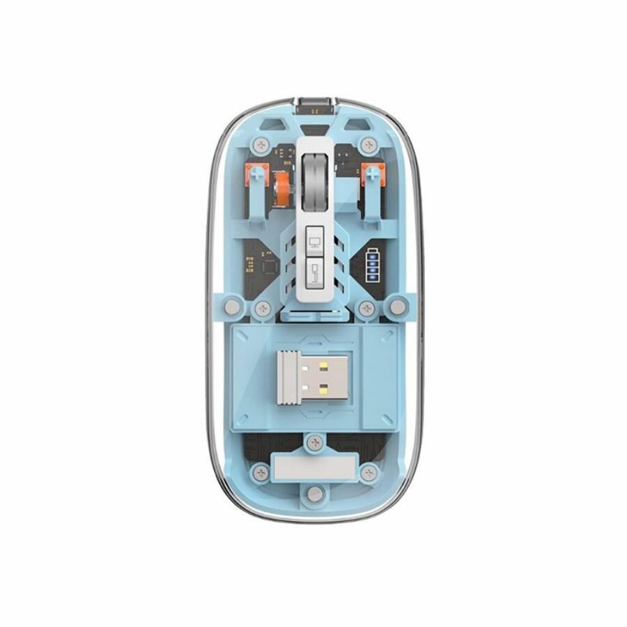 Прозрачная беспроводная мышь WiWU WM105, RGB подсветка, бесшумная, голубая