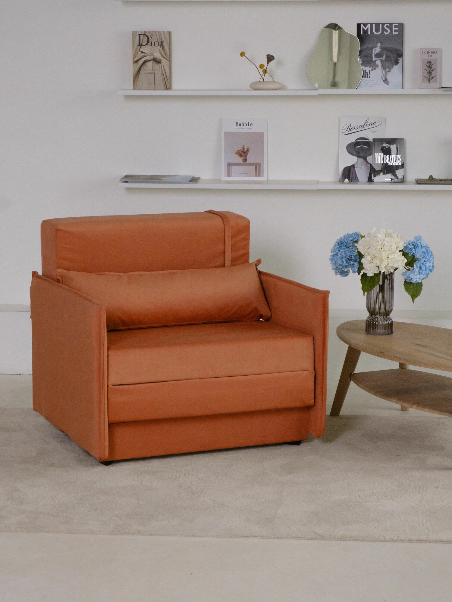 Кресло кровать раскладное Атлант велюр Zara mandarin, 95х95х87 см