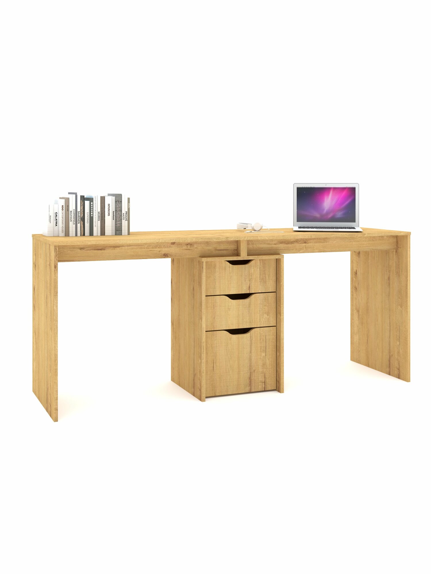 Компьютерный стол для двоих, двойной, с тумбой, с ящиками Grand Лаворо 180х75х50 см (Дуб бунратти)
