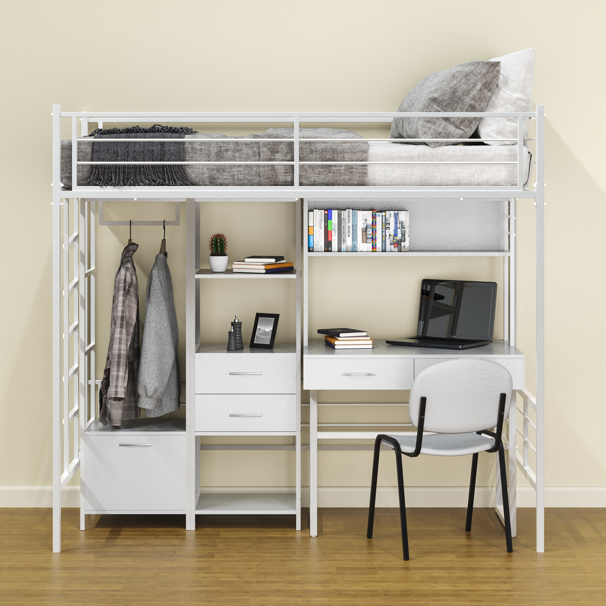 Двухъярусная кровать-чердак "Лофт Гавань", односпальная, металл, белая, 206*96*188