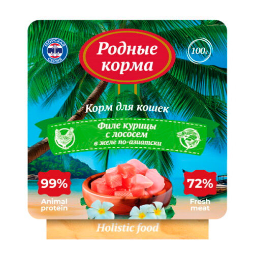 В желе влажный корм филе курицы с лососем (цена за упаковку) 100г х 14шт для кошек