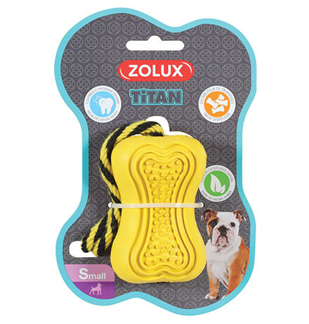 Игрушка Золюкс для собак Кость-кормушка с веревкой Резина S 8 см Желтая