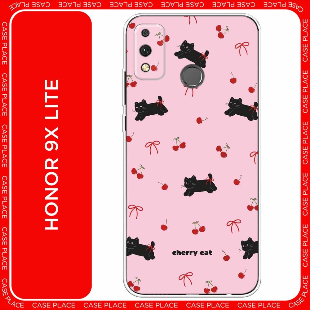 Силиконовый чехол на Honor 9X Lite / Хонор 9X Лайт с принтом Cherry cat