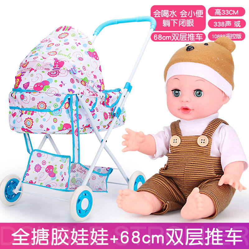 Большая игрушечная коляска, детская утолщенная коляска с кукольным игровым домиком, игрушечная девочка, детский сад