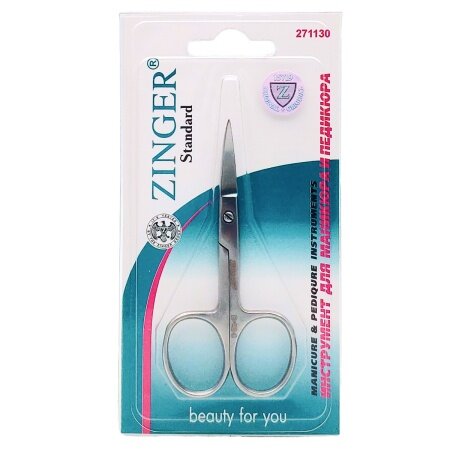Маникюрные ножницы Zinger Для ногтей, загнутые широкие серебристые