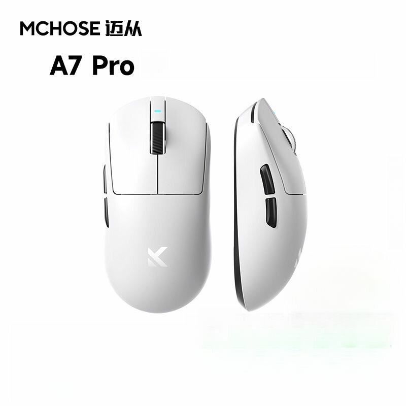 MCHOSE Игровая мышь беспроводная A7 Pro, сенсор PAW3395, Частота опроса проводная/беспроводная до 8К(Содержит 8к ресивер для мышек), Проводной/2.4G/BT, белый
