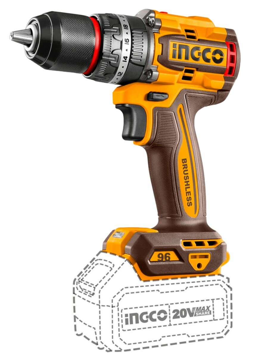 Бесщеточный ударный шуруповерт 20В, 96 Нм INGCO CIDLI209681 INDUSTRIAL