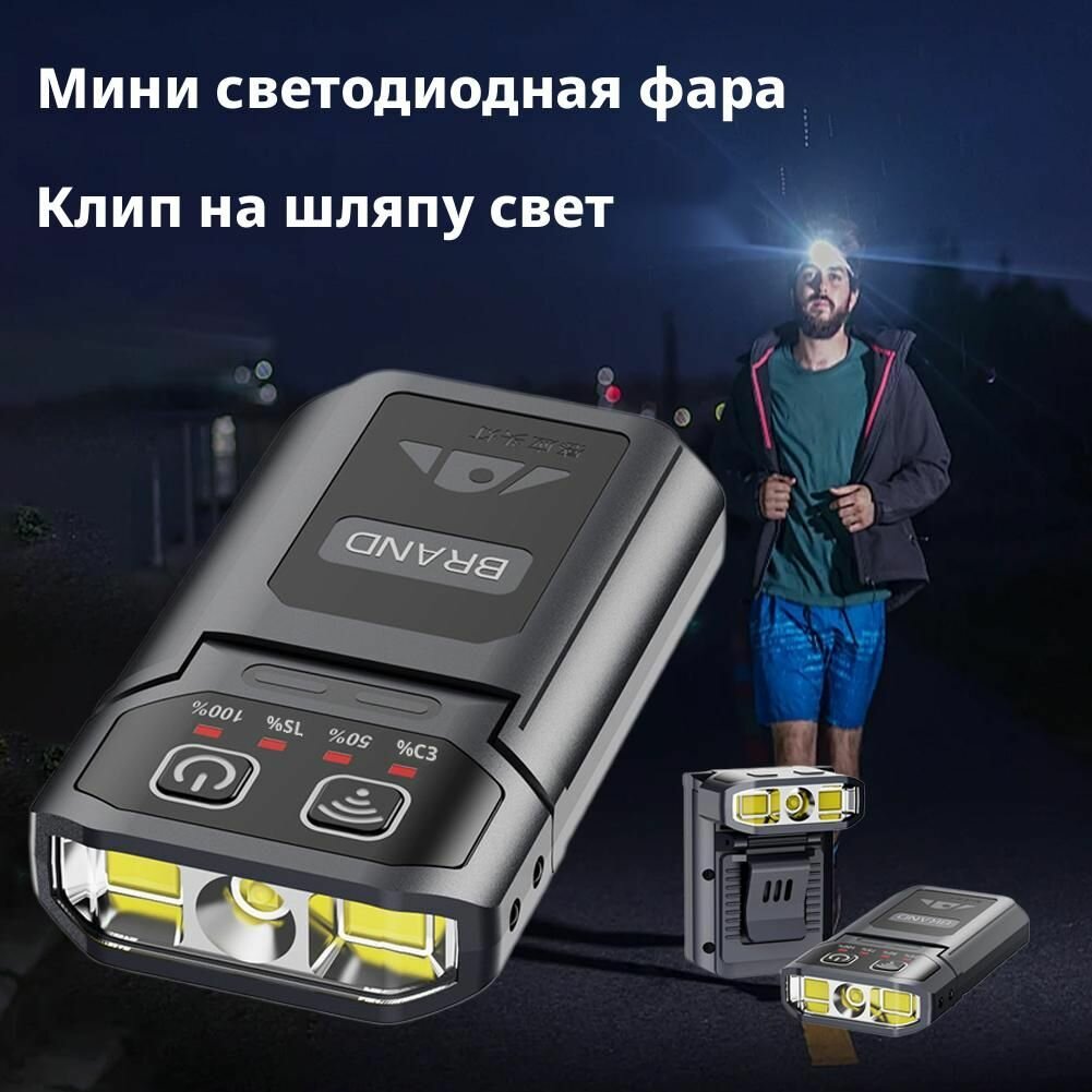 Мини-светодиодный налобный фонарь с зажимом на кепку