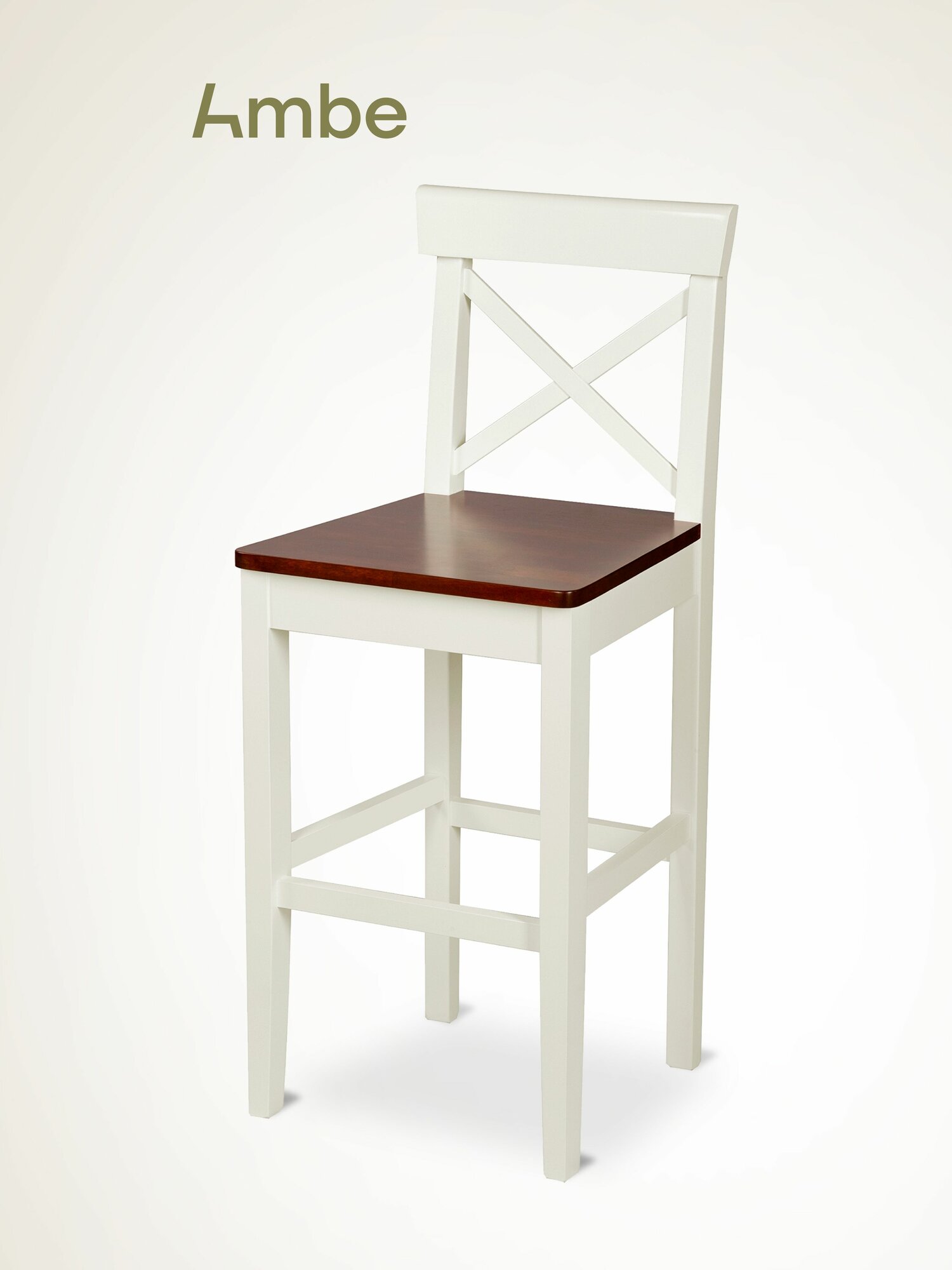 Стул полубарный Ambe Бергольф, деревянный для кухни с жестким сиденьем, Слоновая кость, Темный орех