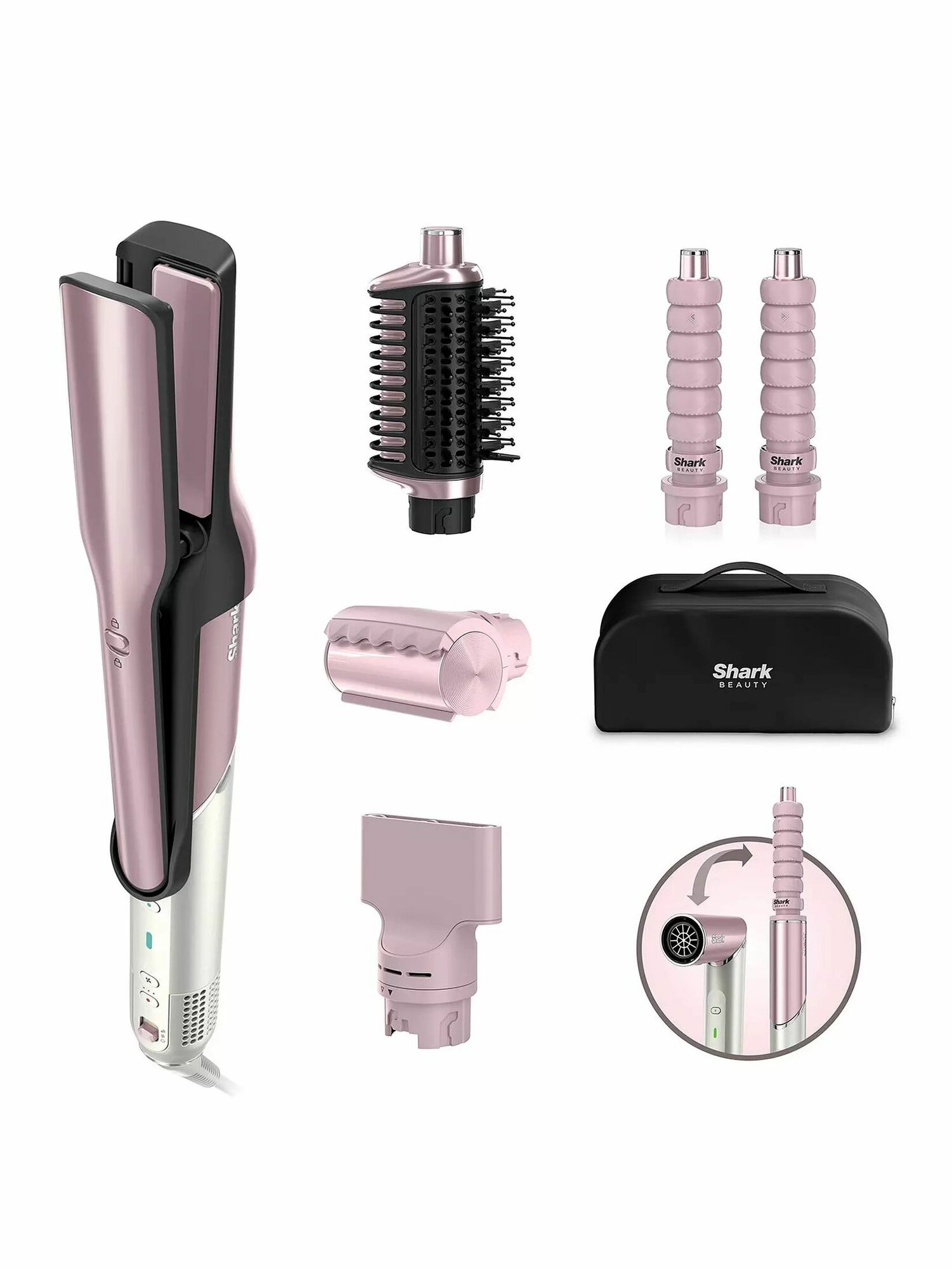 Набор для укладки и сушки волос 5 в 1 Shark Glam Ceramic & Air Styling and Drying System with FrizzFighter - Pink
