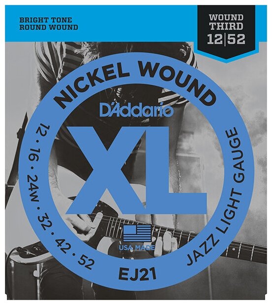 EJ21 XL NICKEL WOUND Струны для электрогитары Jazz Light 12-52 D`Addario