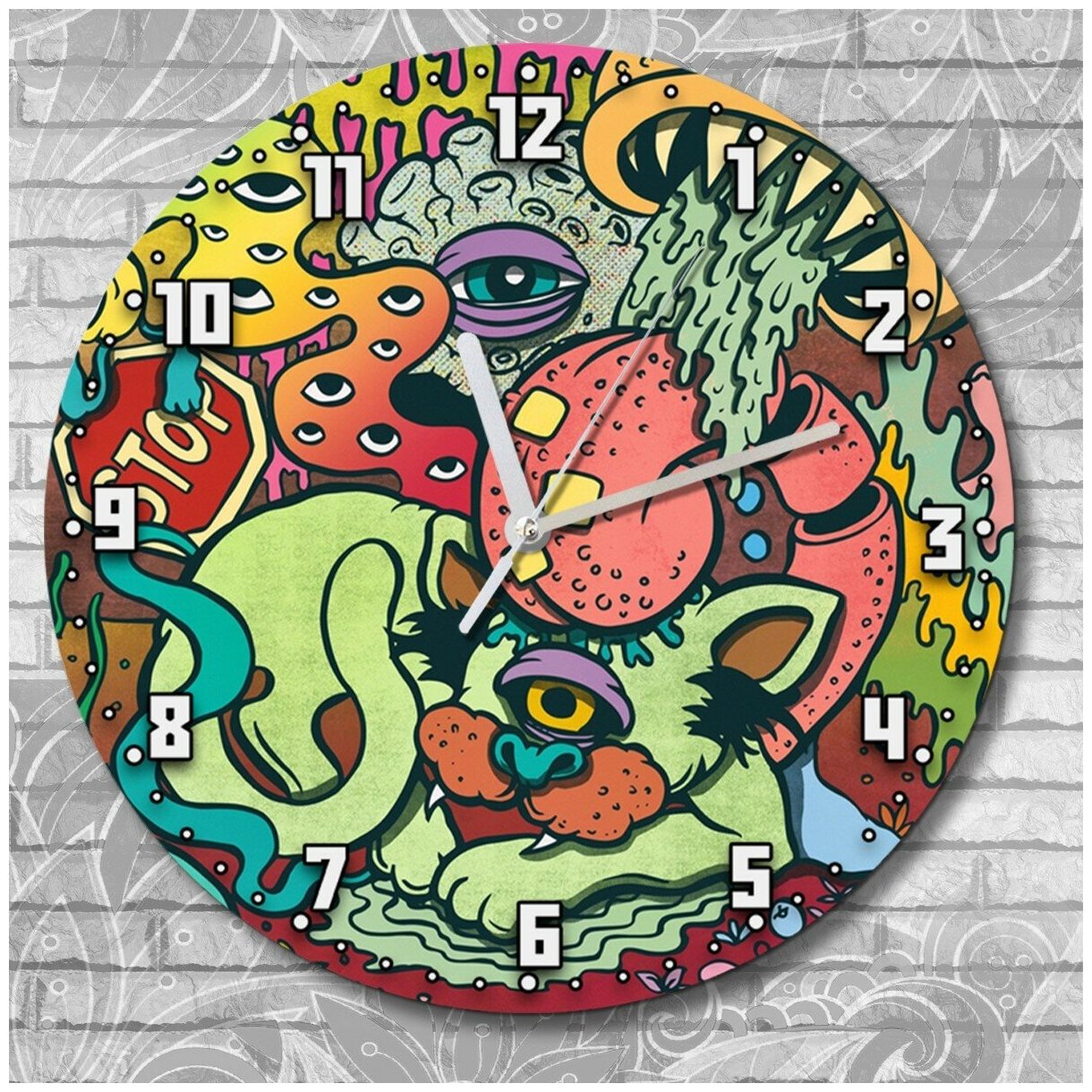 Настенные часы УФ психоделика (котик) - 121