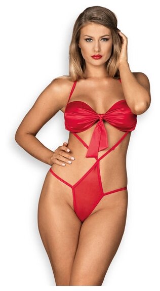 50944 Obsessive Giftella teddy, красное. Боди со сборкой на груди. Размер L-XL