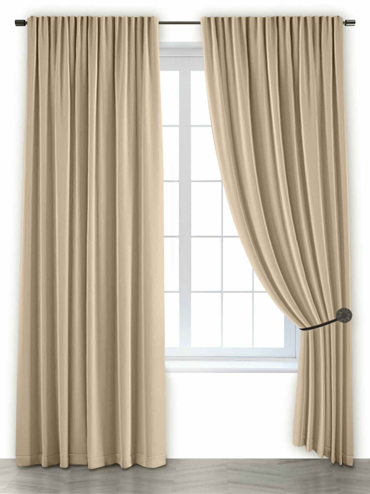Комплект Портьер - шторы на ленте - занавески Димаут Светло - бежевый, Ш 150 х В 265 см. - 2 шт.