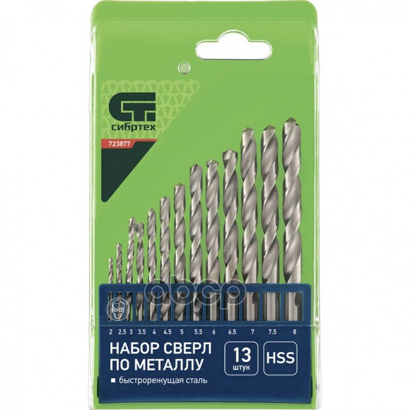 Набор сверл по металлу 2.0-8.0мм HSS (13шт.) СИБРТЕХ Сибртех арт. 723877
