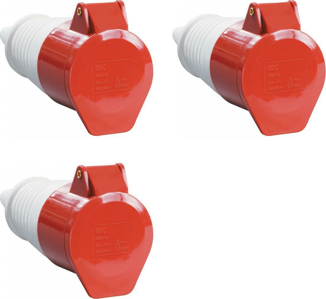 Розетка силовая переносная IEK 3Р+РЕ 32А 380В пластиковая IP44 (комплект из 3 шт)