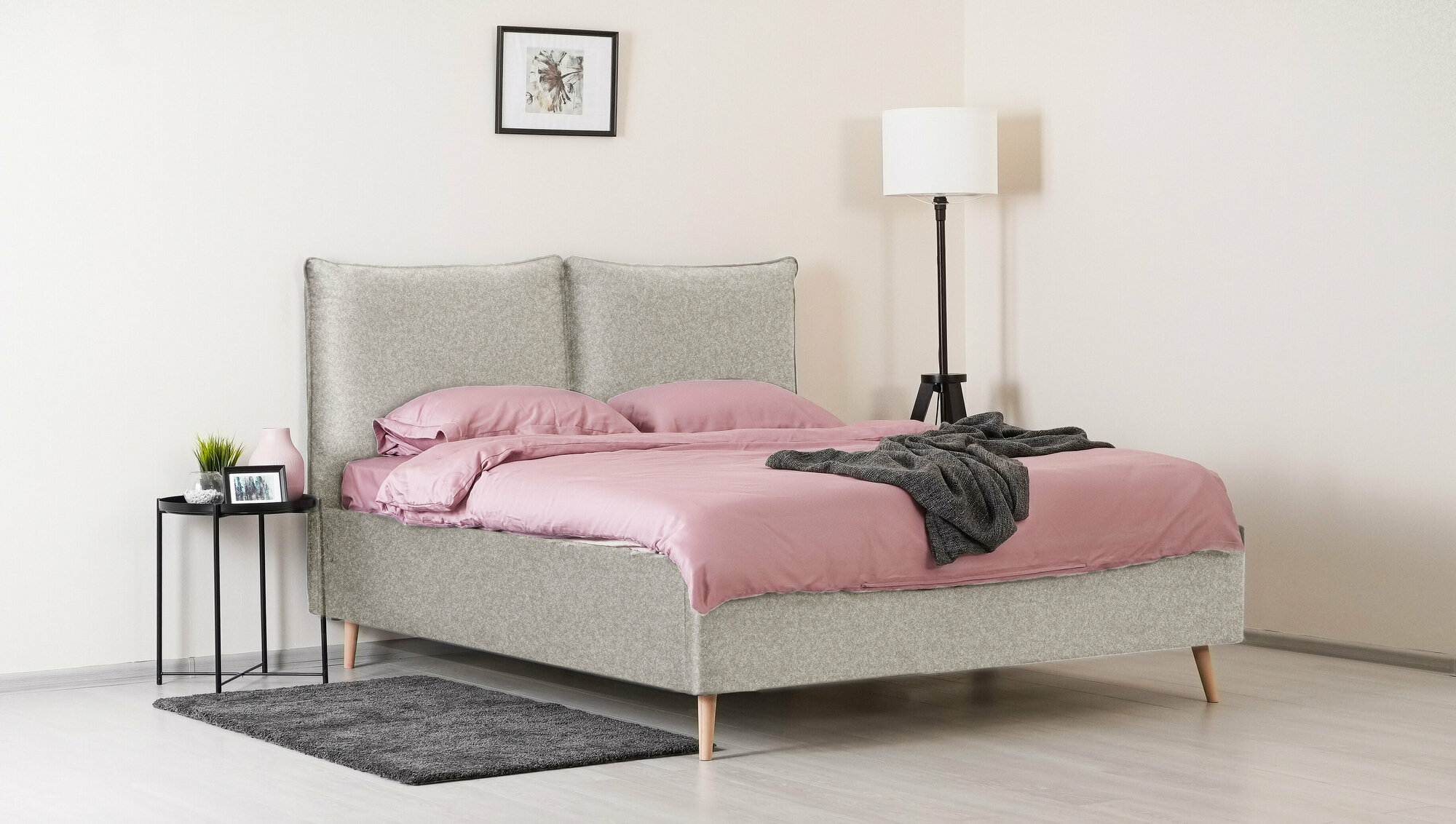 Двуспальная кровать 140х200 с подъемным механизмом, "Laima 2" с мягким изголовьем для дома, для спальни, ортопедическое основание, с ящиком для белья. Рогожка светло-бежевый Bjork cocoa