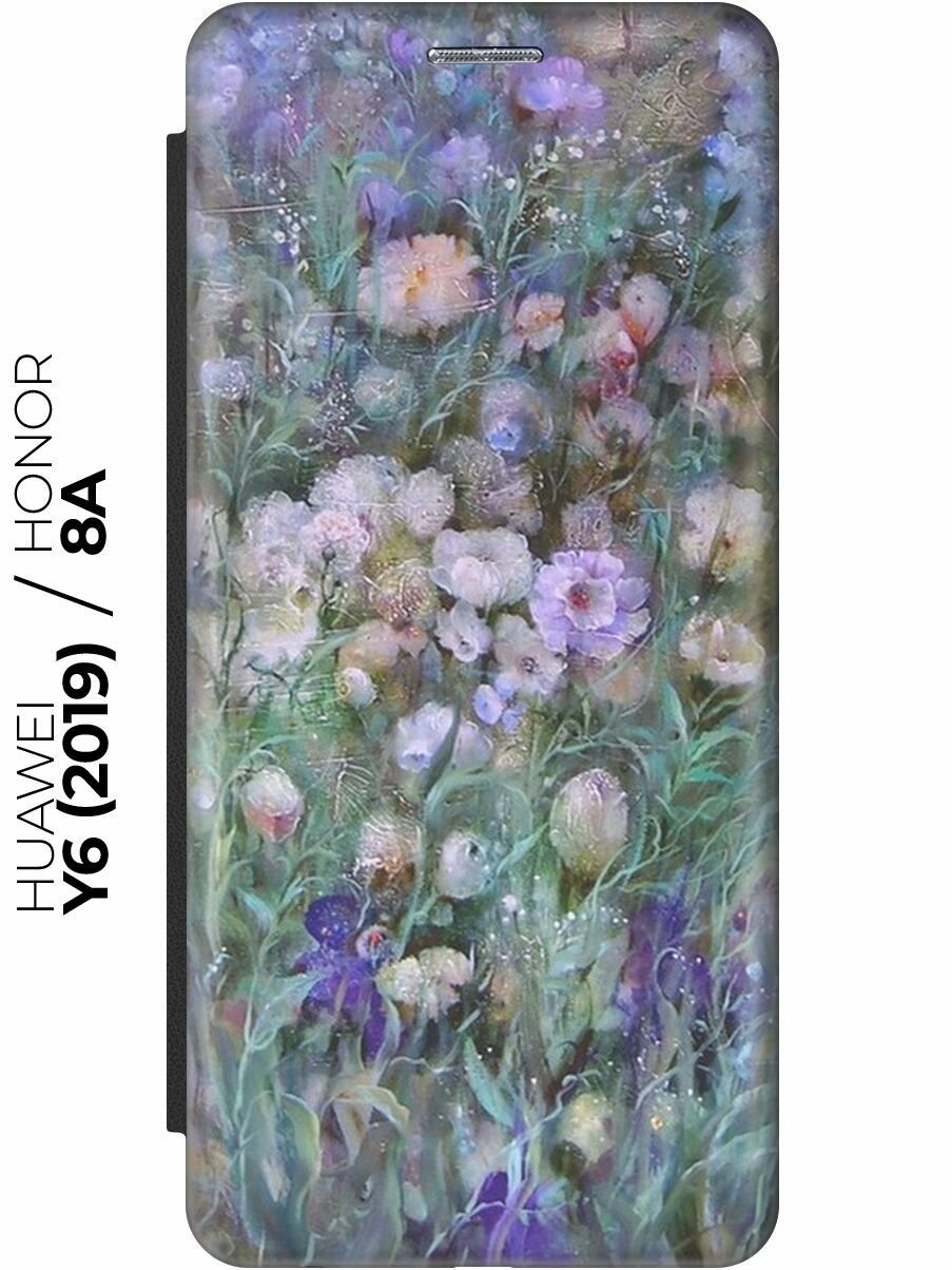 Чехол-книжка Сиреневое поле на Honor 8A / 8A Pro / Huawei Y6 (2019) / Y6 Prime (2019) / Хонор 8а / 8а Про / Хуавей У6 2019 / У6 Прайм 2019 черный