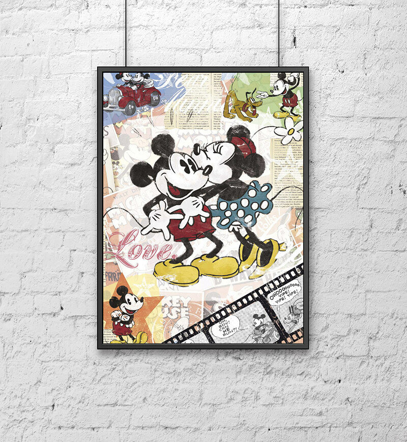 Винтажный постер для интерьера на стену (30х40 см). Ретро Микки и Мини Маус