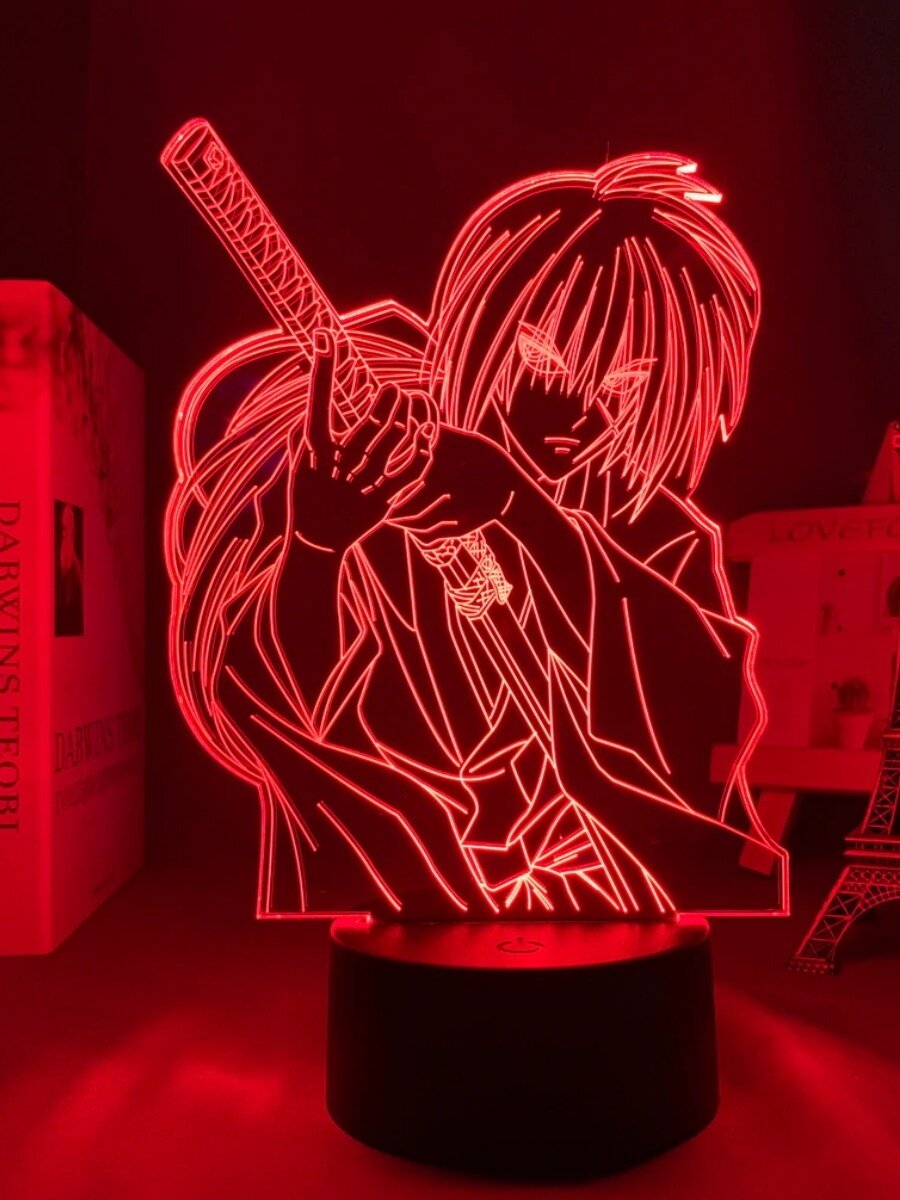 Ночник Аниме Бродяга Кэнсин, Самурай Икс - Anime Rurouni Kenshin. Подарок фанату аниме и манги — декор в комнату с любимыми персонажами, в стиле отаку и японской анимации.