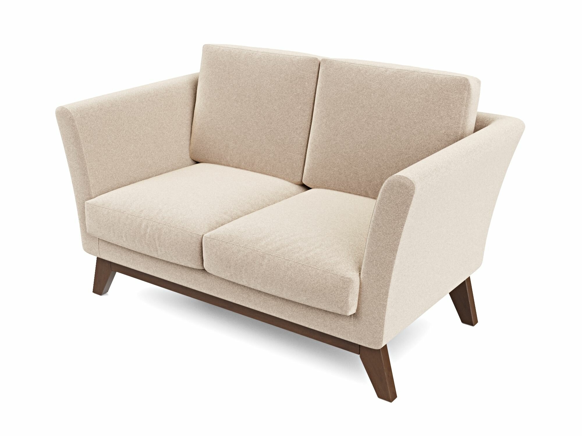 Маленький диван Arsko Див-М бежевый/орех, велюр двухместный, для кухни, в офис, в салон красоты, на ножках, скандинавский лофт