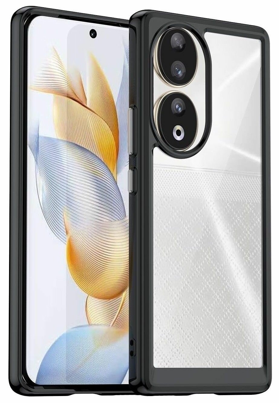 Чехол на Honor 90 пластиковый с силиконовой окантовкой чёрный