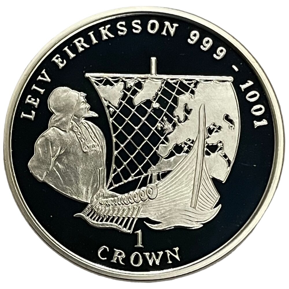 Остров Мэн 1 крона 1997 г. (Лейф Эрикссон) (Ag) (Proof) (Лот №2)