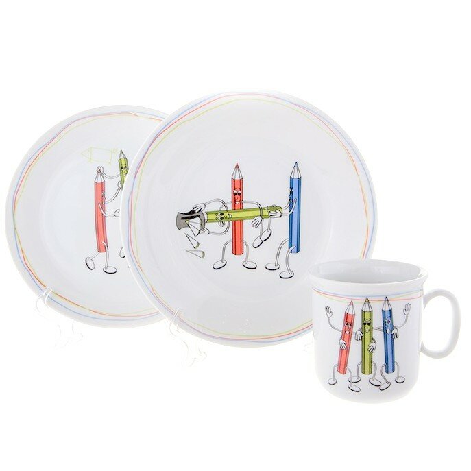 Детский набор "Карандаши" в подарочной упаковке 3 пр,(кружка/тарелка мелкая/тарелка глубокая/) Thun Чехия