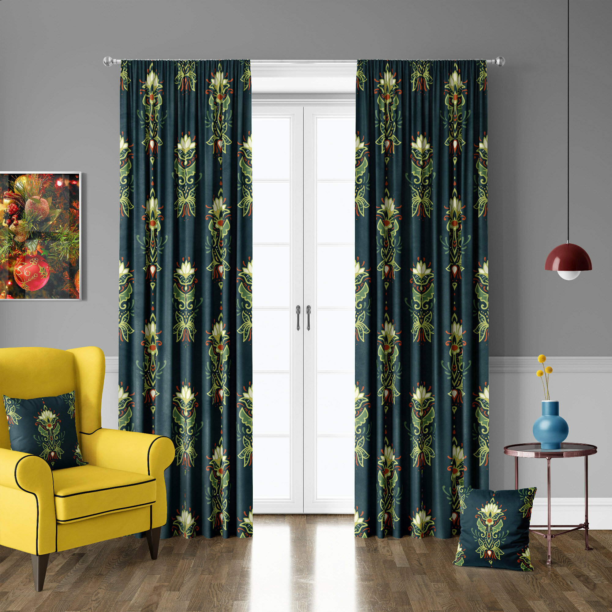 Шторы для комнаты / Новогодние шторы / Фотошторы из ткани габардин 145-260 см 2 шт. /3D шторы / Для гостиной, спальни и кухни