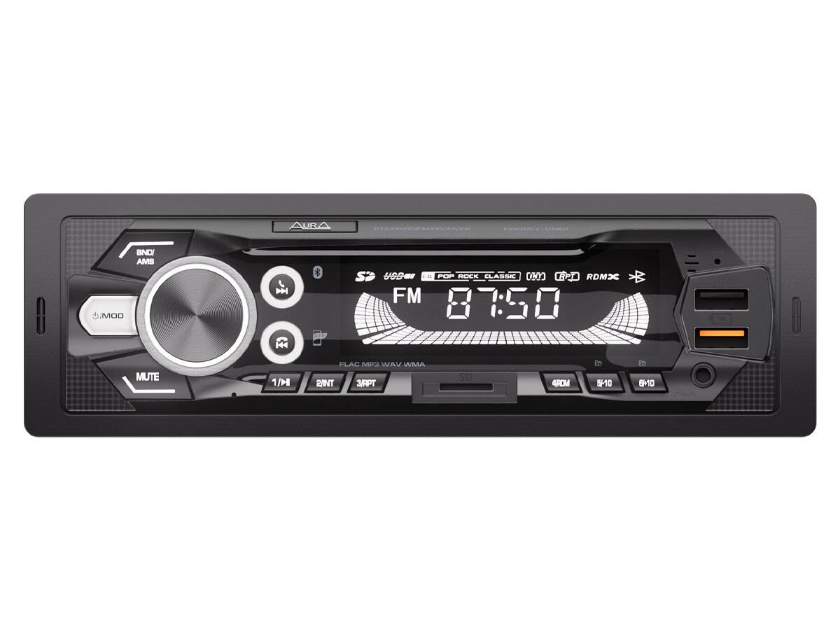 Магнитола автомобильная Aura FIREBALL-104BT USB/SD/MMC-ресивер, белая подсветка
