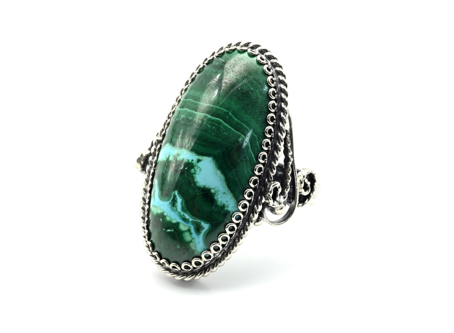 Кольцо, малахит, хризоколла