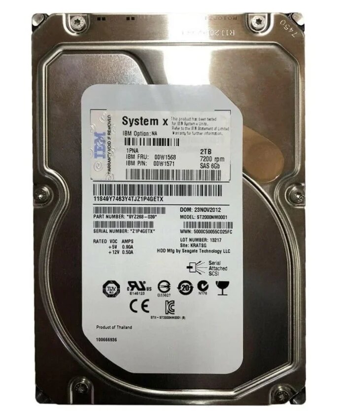 Жесткий диск IBM 00W1568 2TB SAS 6G 7.2K 3.5" ST2000NM0023