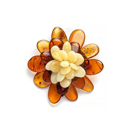 Брошь, бижутерный сплав, янтарь