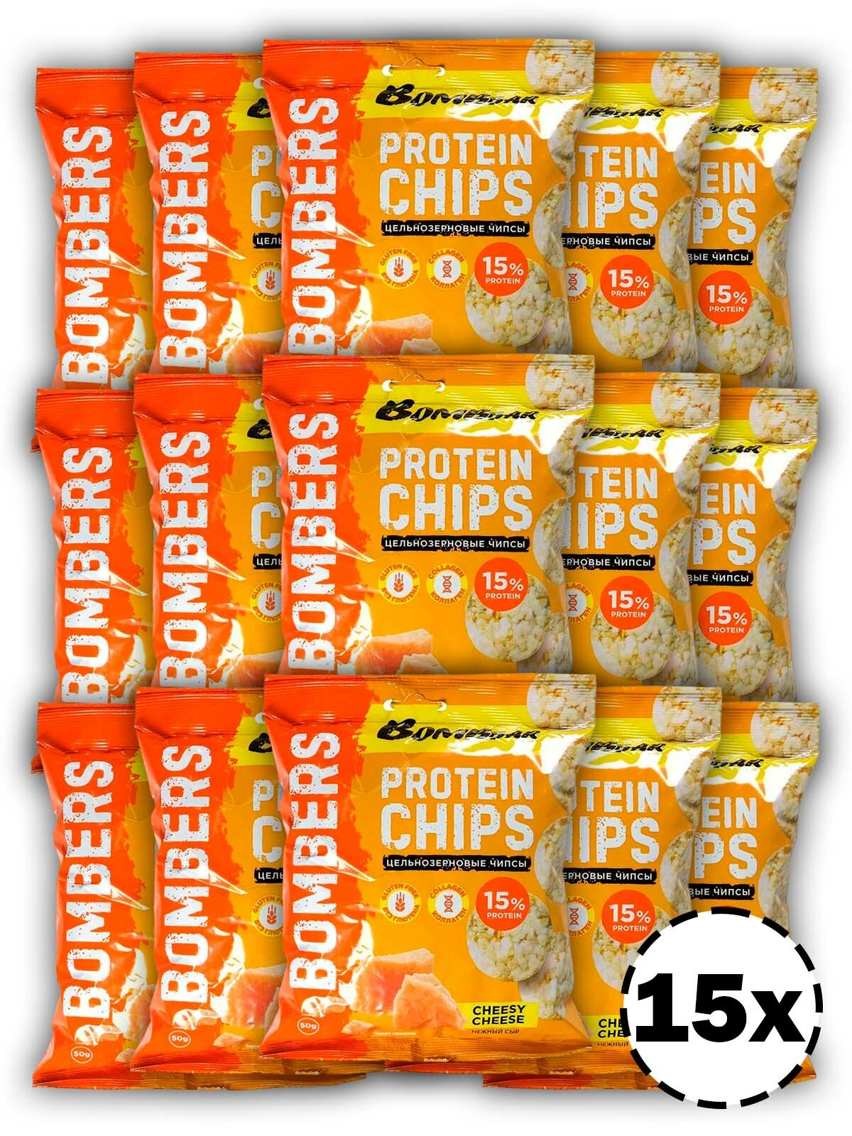 Чипсы BombBar Protein Chips 15 x 50 г, Нежный сыр