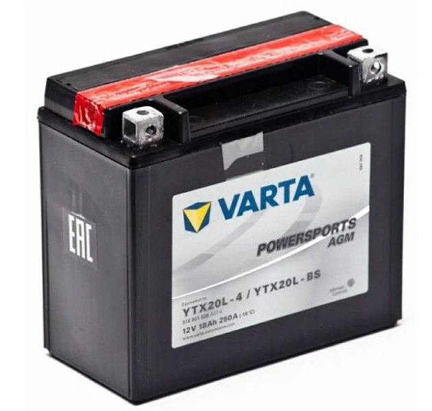 Аккумулятор мото VARTA Powersports AGM 518 901 025 TX20L-BS / TX20L-4 18 Ah 250 A ОП (177x88x156) 177x88x156