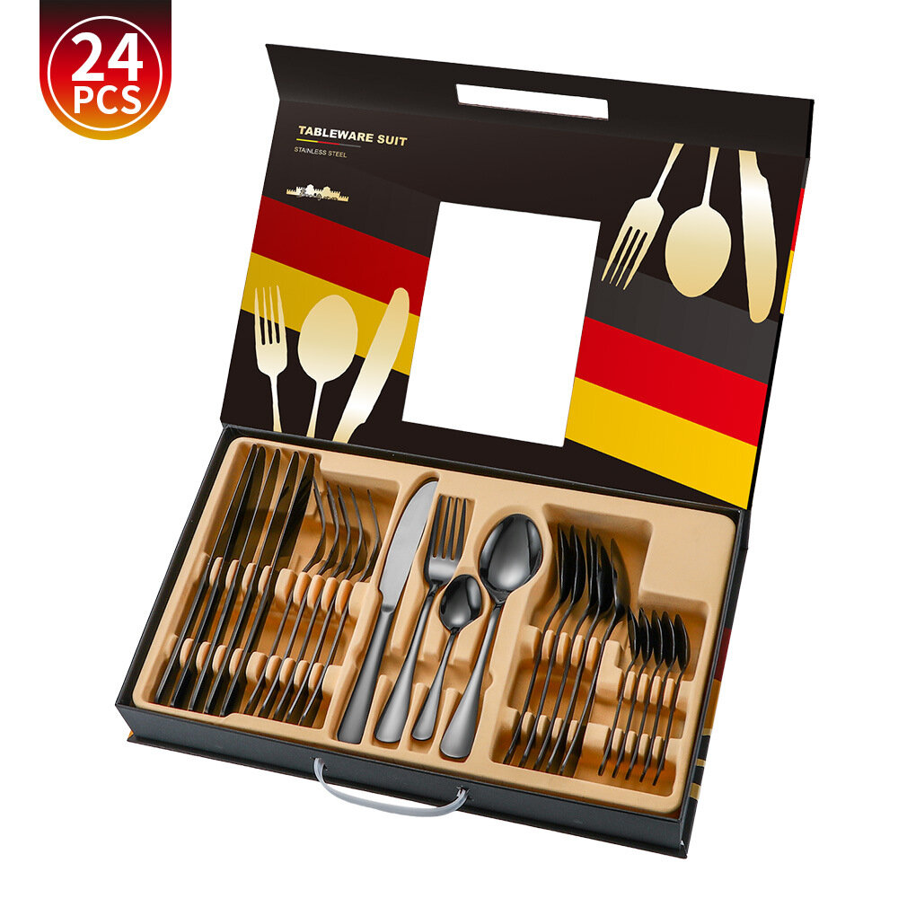 Комплект ножей и вилок из нержавеющей стали, нож и вилок для стейка, ложка для вилок для 6 человек, комплект 24 штук