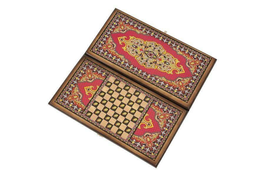 Настольная игра 2 в 1 Нарды + Шашки сирия красные малые, дерево, 40х20х4 см