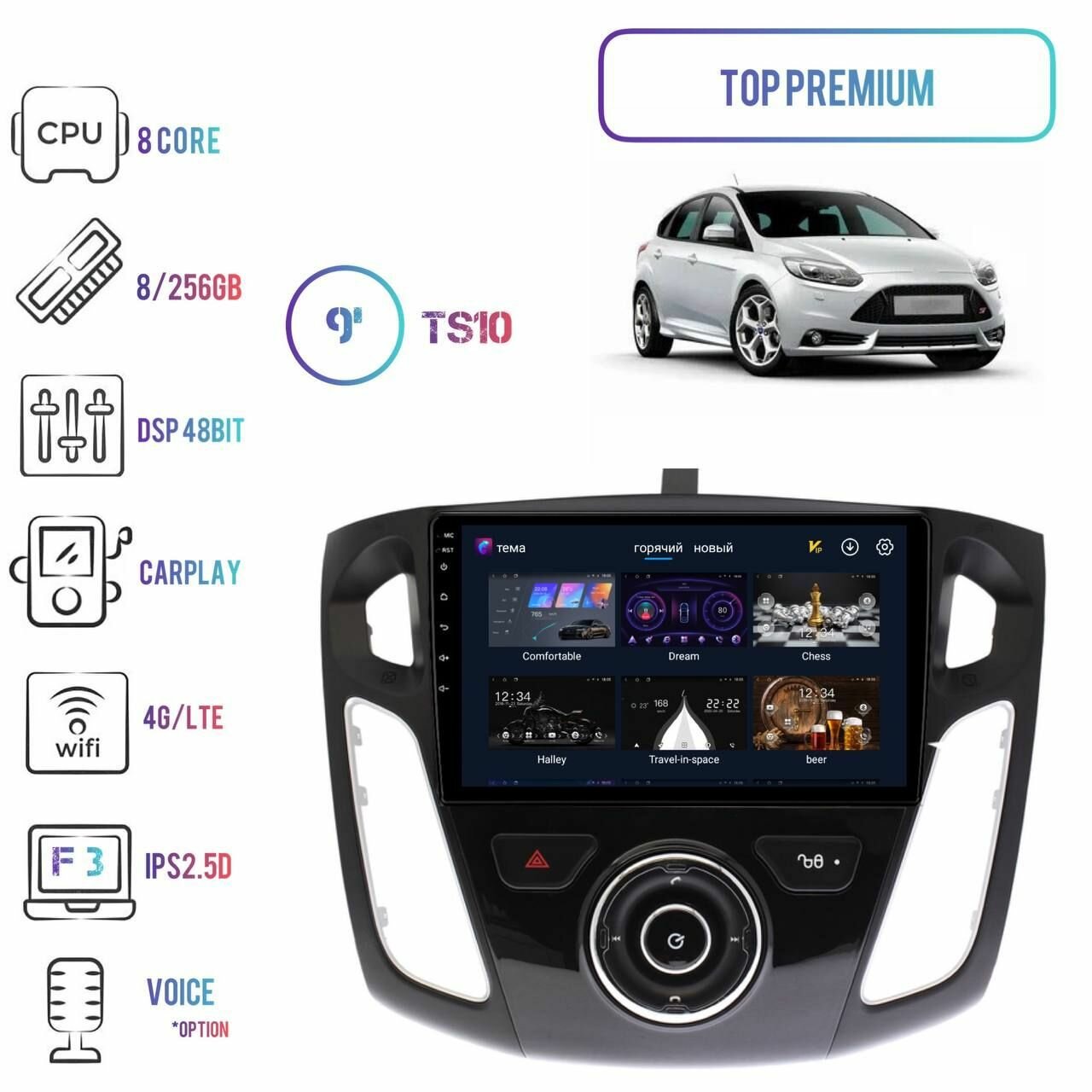 Магнитола для Ford Focus 3 2011 - 2019 MFB на Андроиде 11 Car Edition TS10 8+256Gb+8ядер