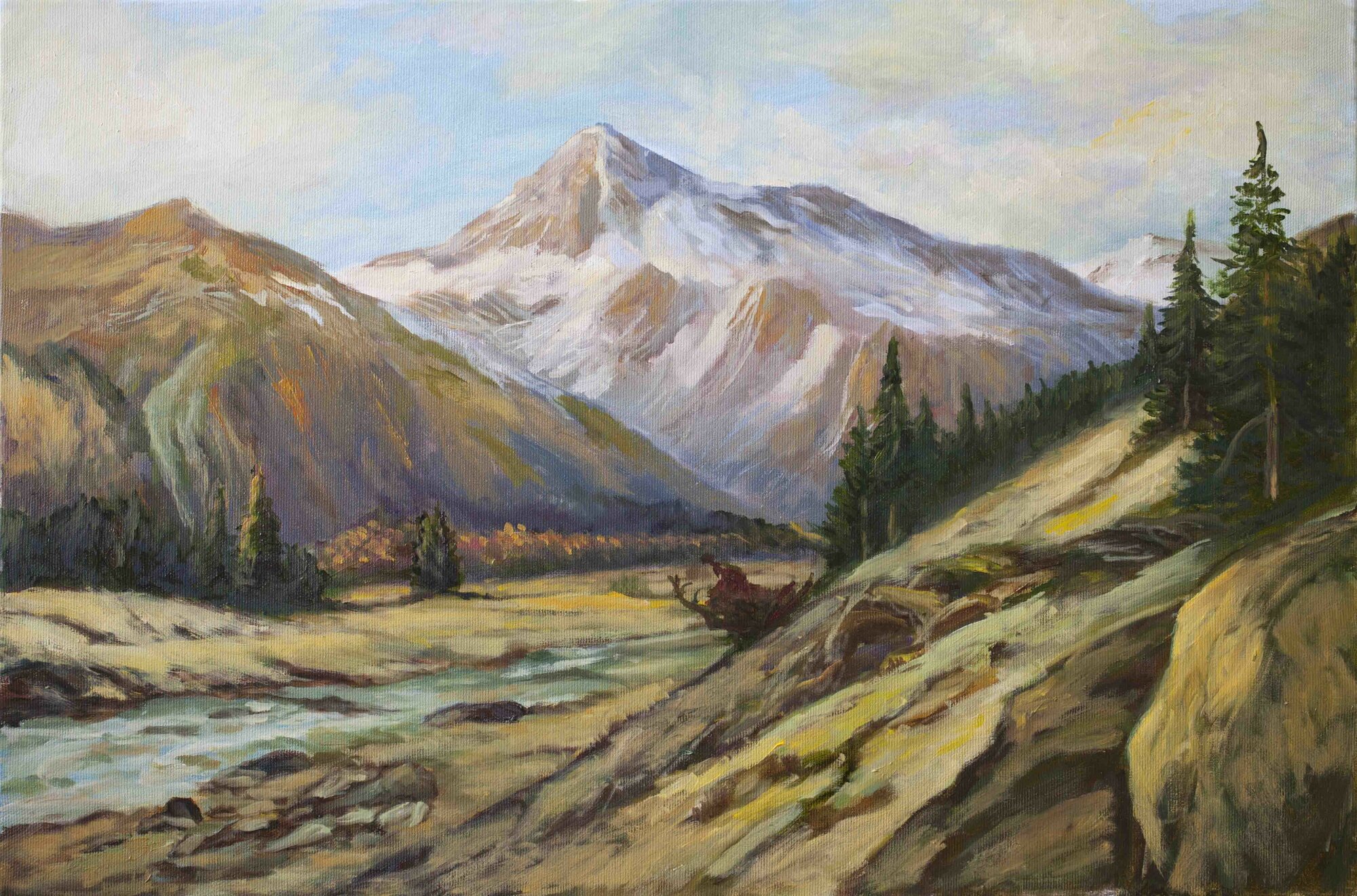 Картина "Горный пейзаж" 40x60, холст на подрамнике, масло, ручная работа